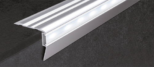 Prostair led - anodised silver aluminium stair nosings profiles | Progress Profiles